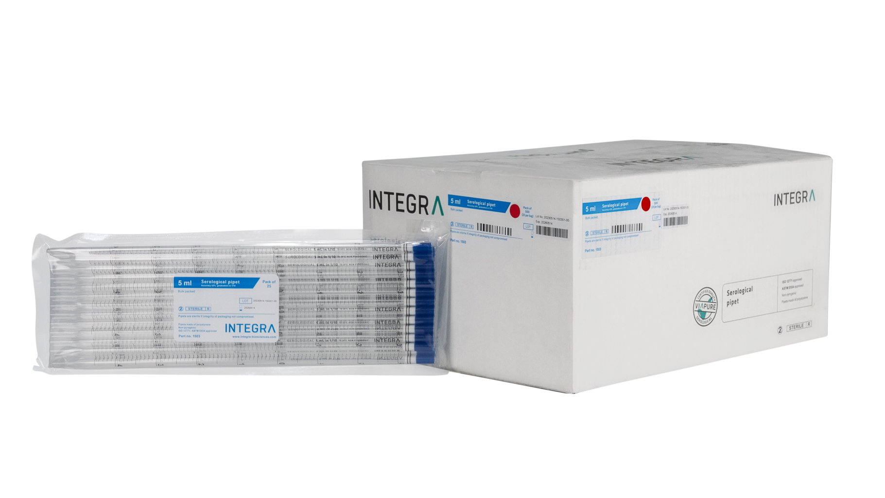 INTEGRA serological pipet 5 ml, sterile, bulk, pack of 500 (25 per bag ...