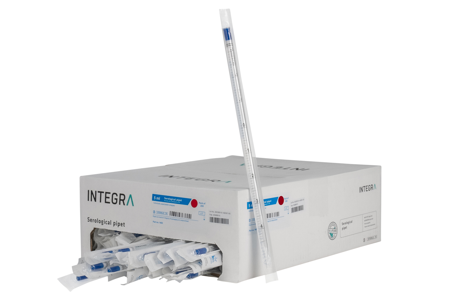 INTEGRA serological pipet 5 ml, sterile, pack of 200 individually paper ...